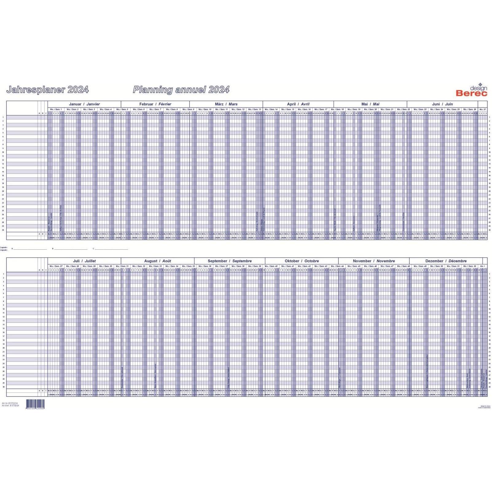 Berec Jahresplan 90x60cm B 5702/20 2020, blau - kaufen bei Digitec