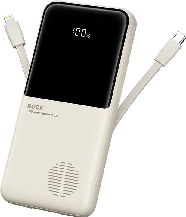 Rock - P55 10000mAh, Powerbank with built in Cables, Beige - Digitec