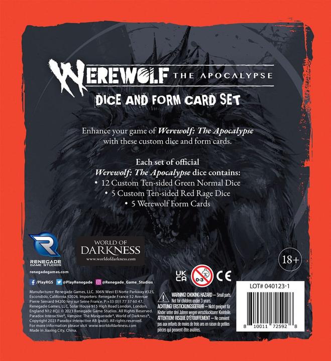 Renegade Werewolf: The Apocalypse 5th Edition RPG Würfel- und Formkartenset
