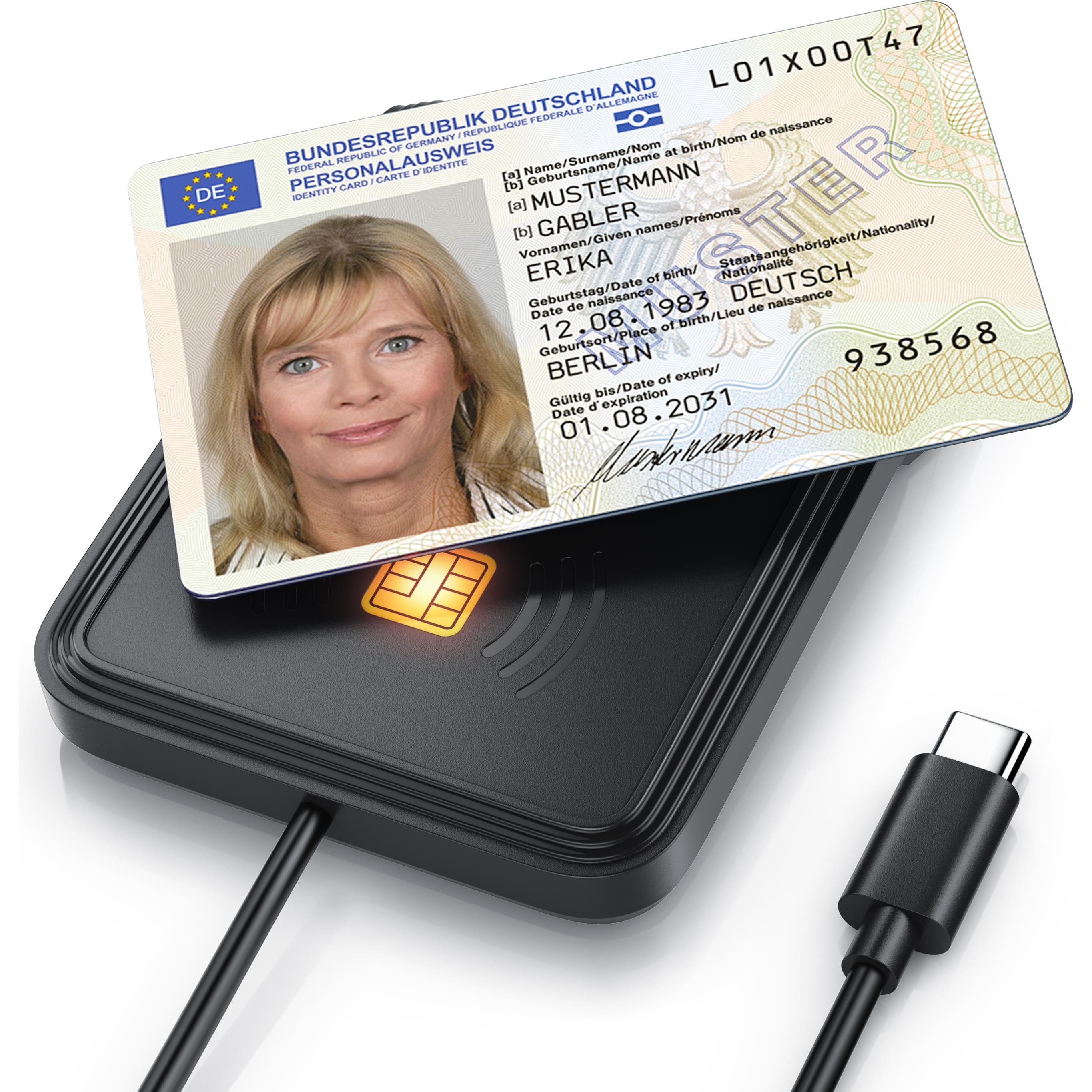 CSL Chipkartenleser, SmartCard Reader USB C, NFC, SIM Kartenlesegerät, Personalausweis ...