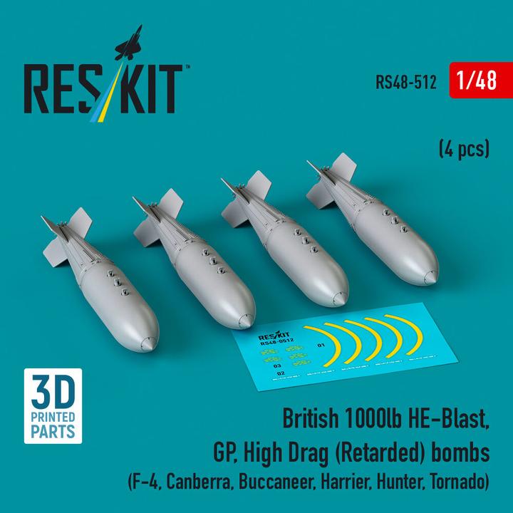 ResKit British 1000lb HE-Blast, GP, High Drag (Retarded) bombs (4 pcs ...