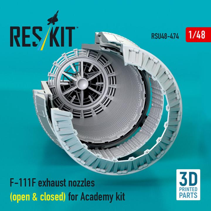 ResKit F-111F exhaust nozzles (open & closed) for Academy kit (3D Printed)