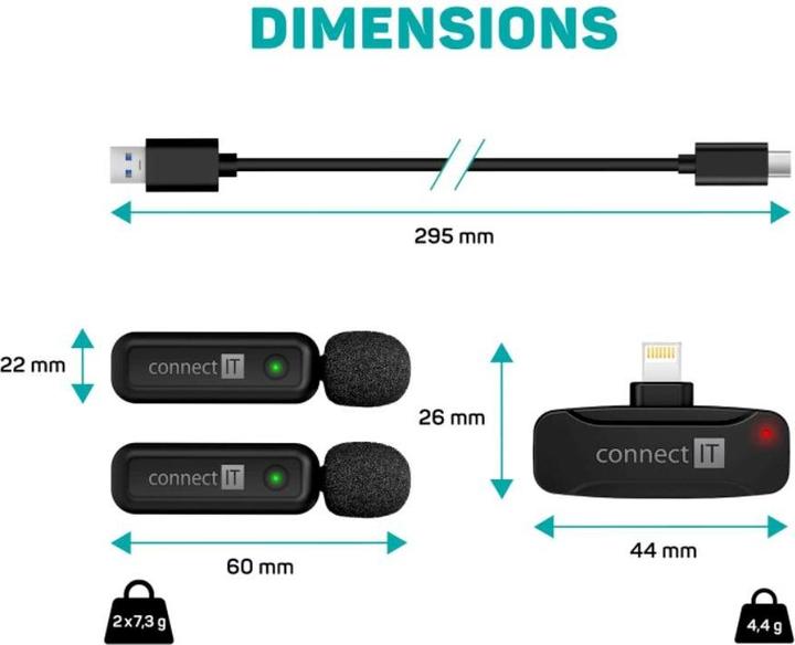 Connect IT Mikrofon ClipMic, 2x Bezdrátový Lavalier mikrofón s ...