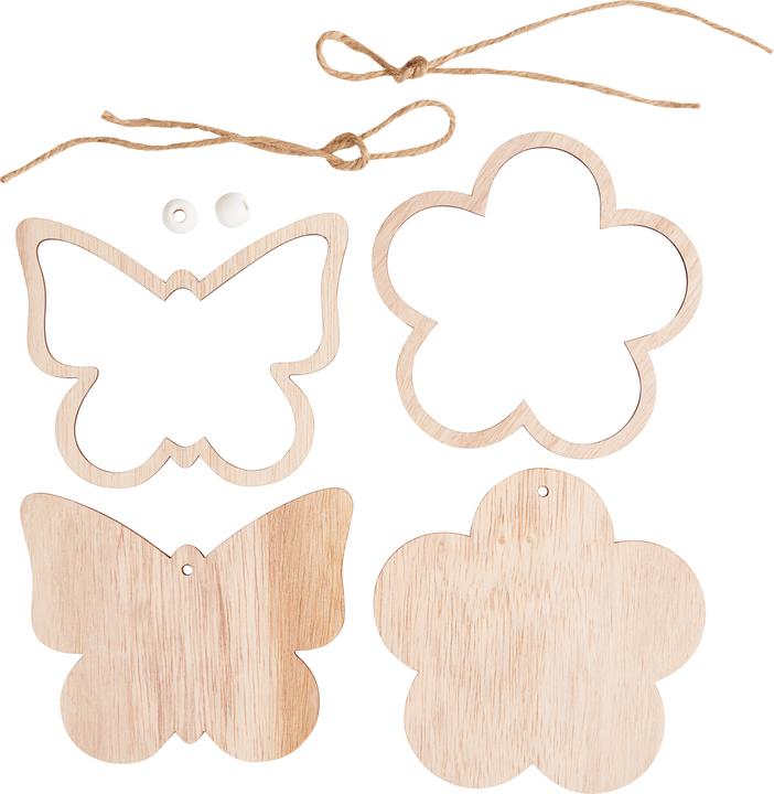 VBS Holz-Anhänger mit Rahmen "Blume und Schmetterling", 2er-Set, je ...