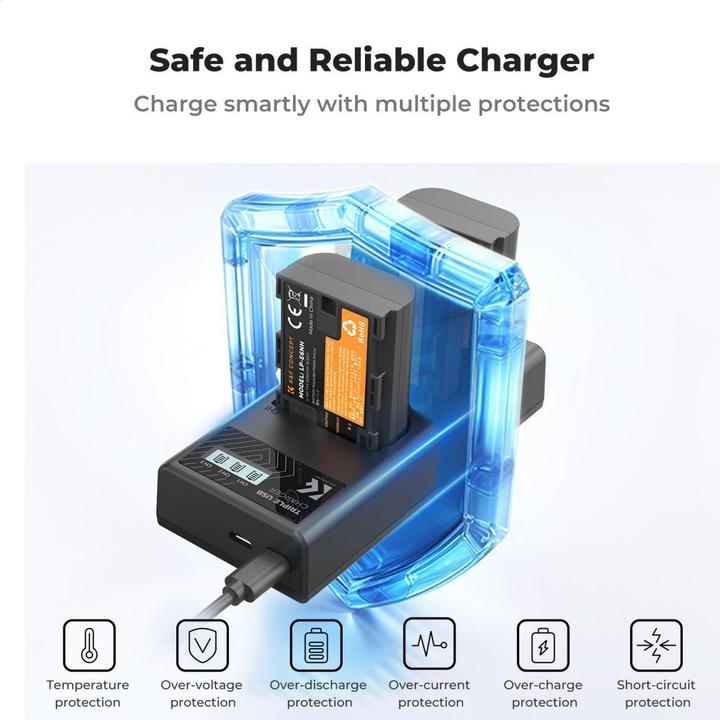 K&F Concept LP-E6NH Digital Camera Three Channel Type-C Charger with ...