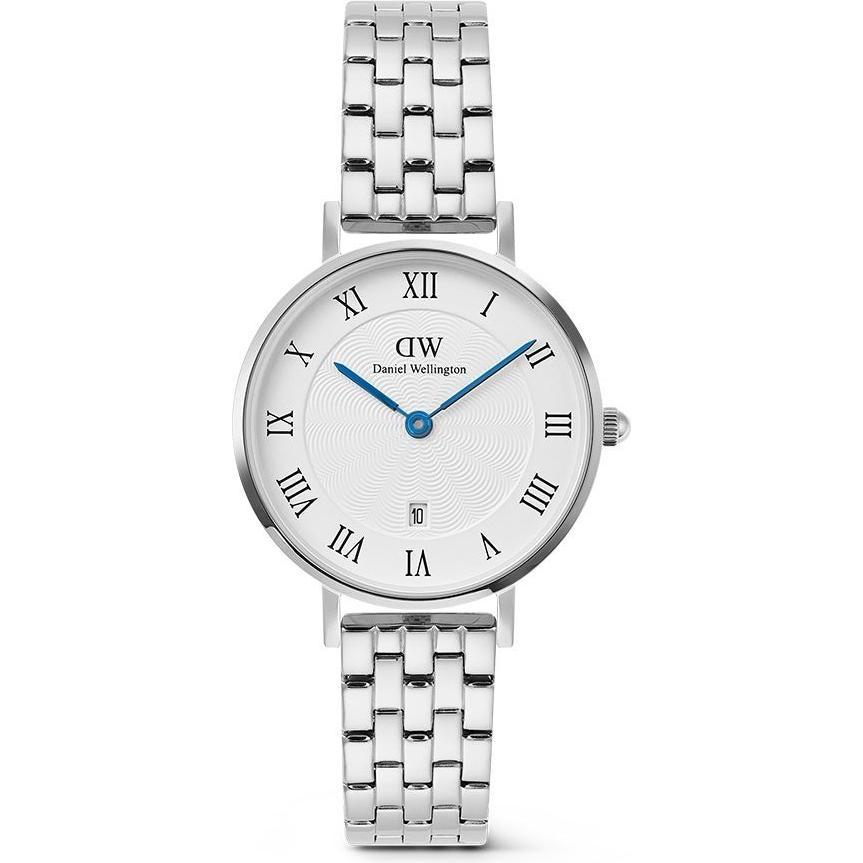 Daniel Wellington - Petite 28 Roman Numerals Date 5-Link White Silver ...