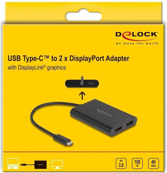 Delock Adapter USB Type-C zu 2 x DisplayPort 4K 60 Hz mit DisplayLink ...