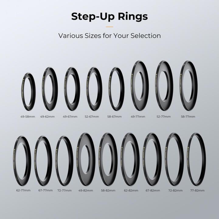 K&F Concept 49-58mm Step Up Brass Filter Adapter Ring, matte black ...