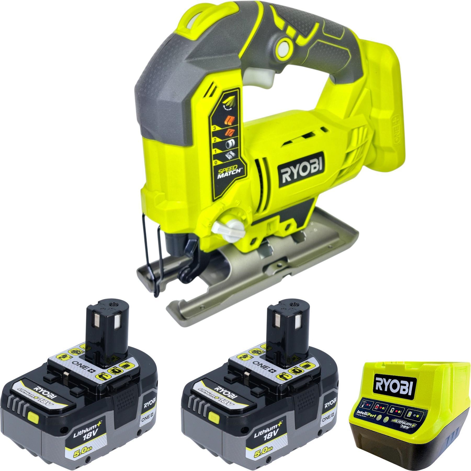 Ryobi R18JS-0 Akku Stichsäge 18 V 101 mm + 2x Akku 5,0 Ah + Ladegerät ...