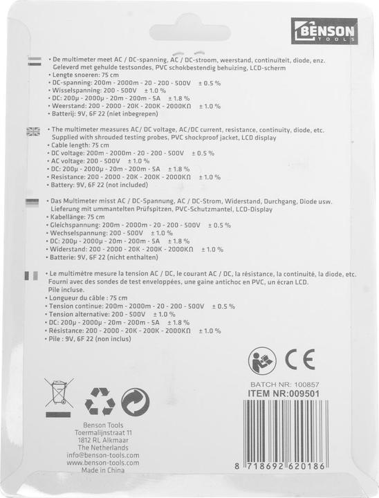 Benson DIGITAL-MULTIMETER Vielfachmessgerät LCD Messgerät ...