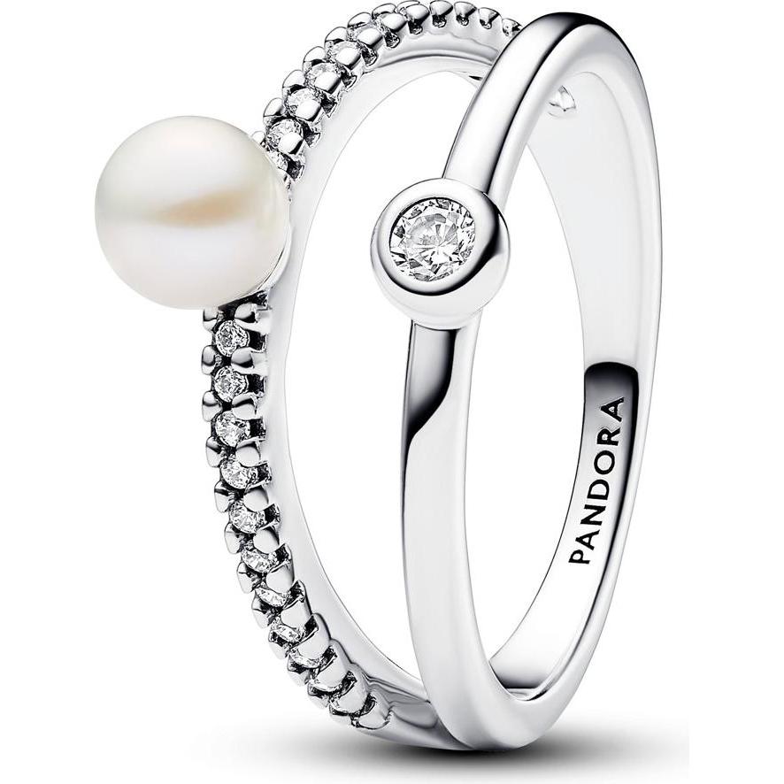 Pandora Ring Treated Freshwater Cultured Pearl & PavÃ© Double Band (52 ...