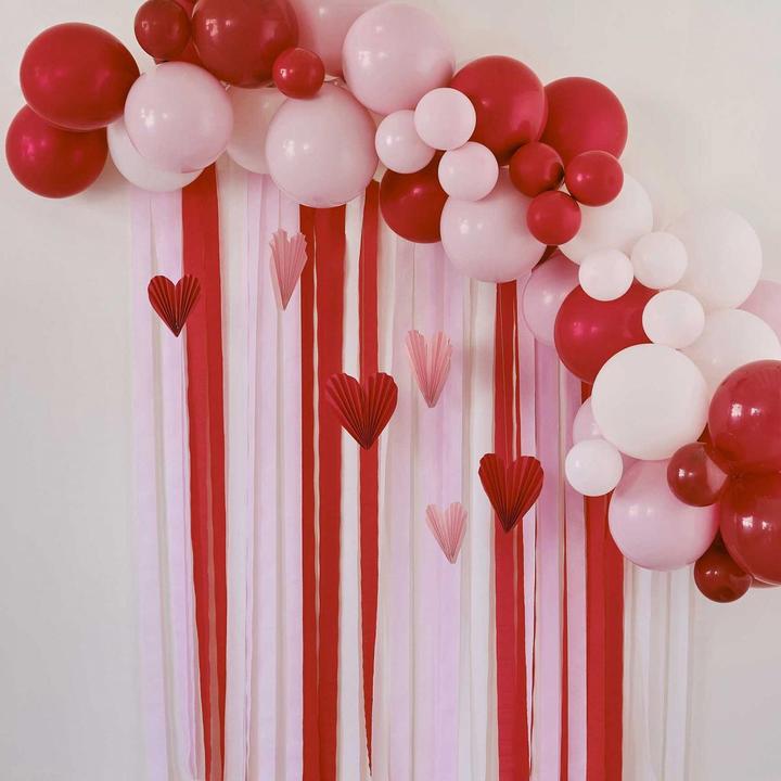 Ginger Ray Balloon arch with streamers and paper heart decoration pink ...
