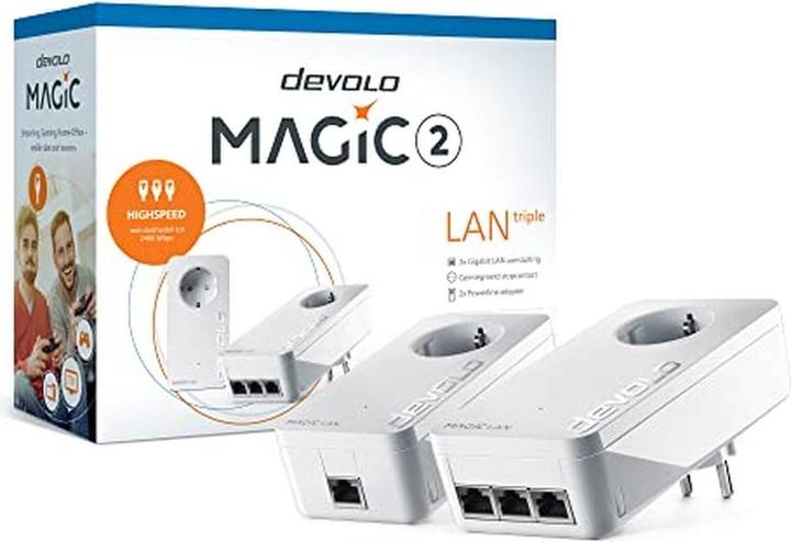 Devolo Powerline-Adapter Magic 2 LAN, 2400 Mbps, 3x Gigabit, ideal für Gaming und Homeoffice ...