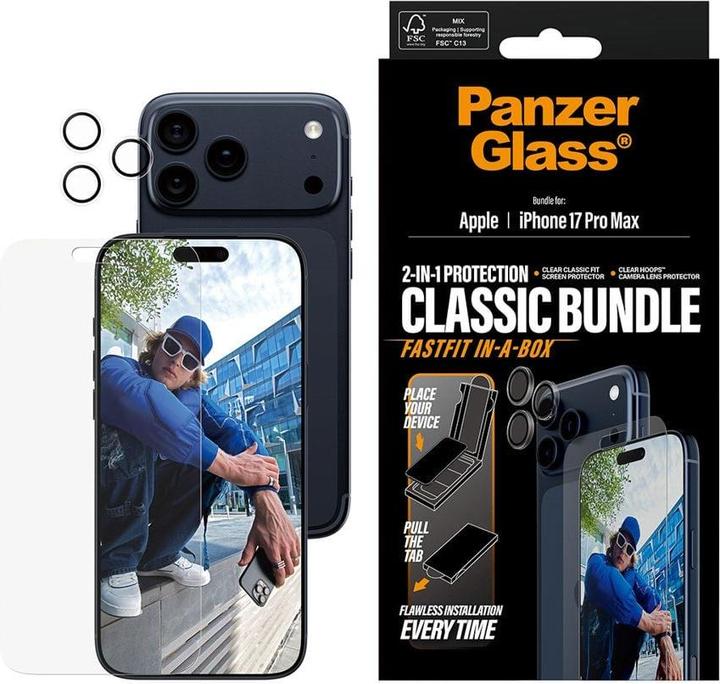 PanzerGlass 2-in-1 Classic Bundle iPhone 17 Pro Max w. FASTFIT IN-A-BOX ...