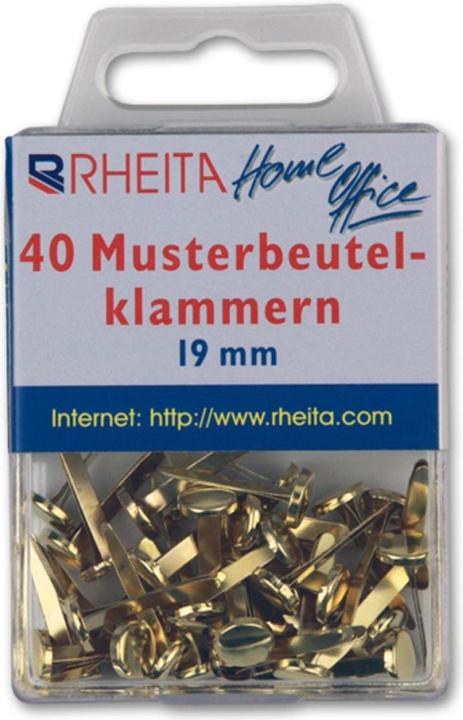 Rheita sample bag clips 17 mm, brass, 40 pieces in transparent box brass
