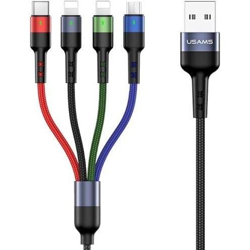 Usams Cable USB-A - USB-C, microUSB, 2x Lightning 0.35 m Black (63754-uniw)