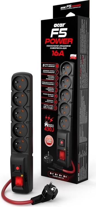 Acar F5 POWER Black 5 AC outlet(s) (5x, CEE 7/16, 5 m) - Galaxus