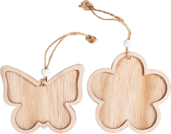 VBS Holz-Anhänger mit Rahmen "Blume und Schmetterling", 2er-Set, je ...