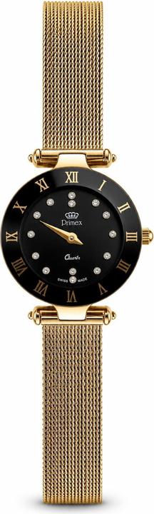 Primex LADIES' WATCH - SWISS MADE - GOLD-Plated METAL BRACELET - BLACK ...