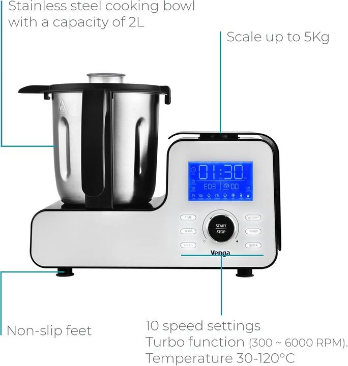Venga Multifunctional Kitchen Robot with Scale, 10 Programs, Recipe ...