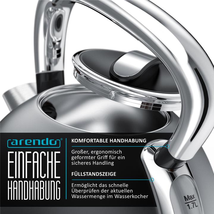 Arendo Kettle 1.7 l, 2200 W, Stainless Steel, Retro Style, Vintage ...