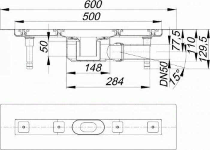 Dallmer shower channel CeraLine F 500mm, 520012, DN 50 Height 110mm ...