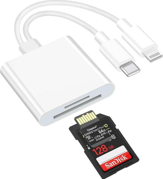 PowerGuard DualStore iPhone Camera Storage Card Reader USB-C Lightning ...