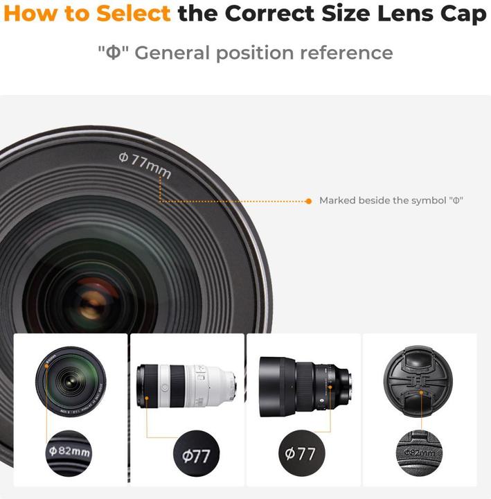 K&F Concept 4-in-1 Lens Caps Kits,72mm Center Pinch Lens Caps with ...