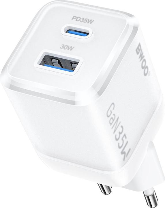 Bwoo GaN wall charger CDA222 PD 35W 1 x USB 1 x USB-C, white - Galaxus