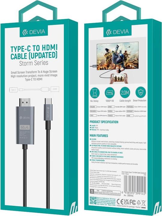 Devia Kabel Storm EC084 USB-C - HDMI 4K 60 Hz 2,0 m schwarz - Digitec