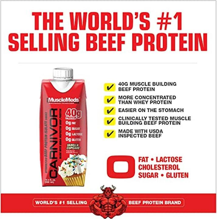 Musclemeds Carnivor RTD Beef Protein Shake (12 pack, Vanilla Cupcake ...