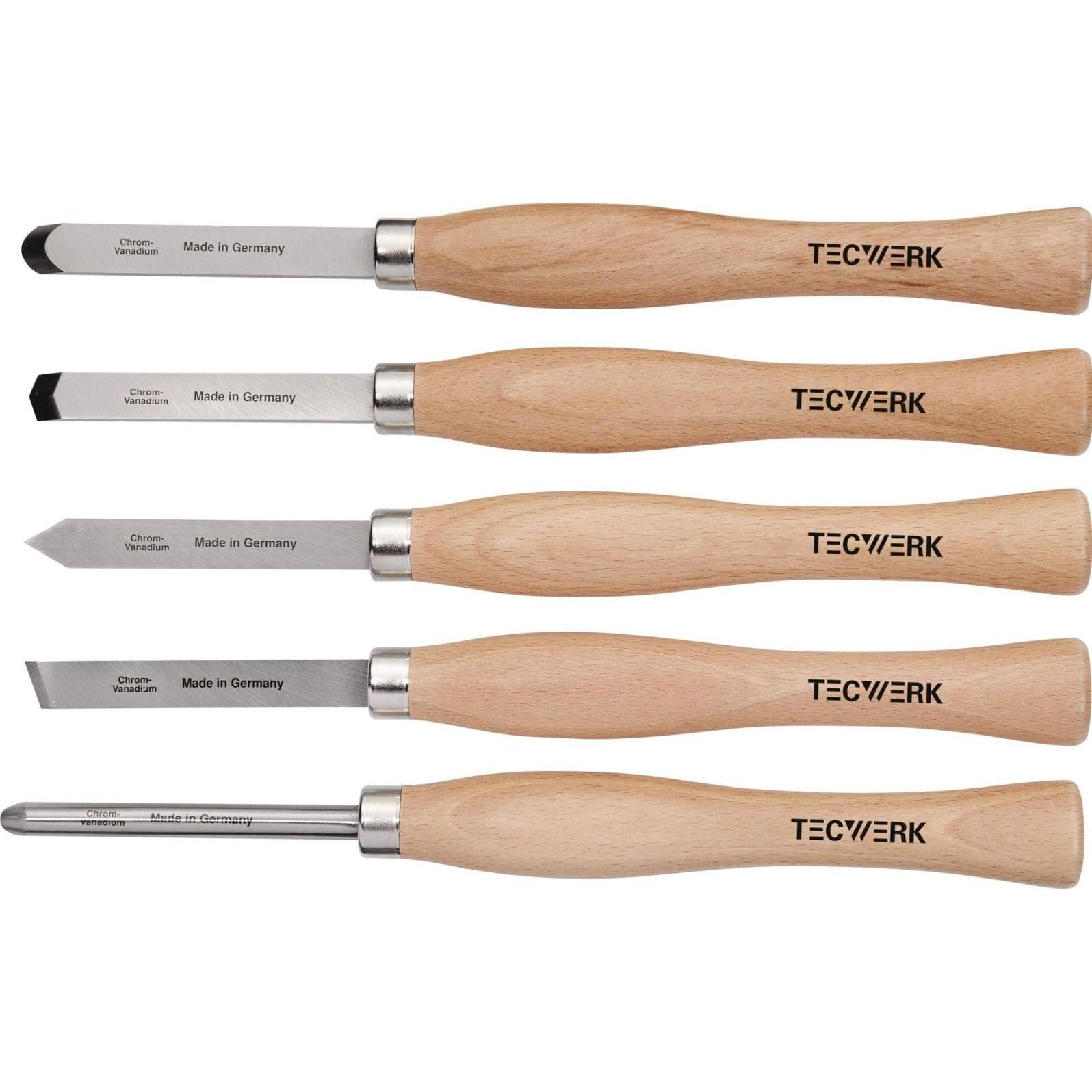 Tecwerk Drechslerbeitelsatz Abstech-,Hohl-,Schräg-,Spitz-,Rundmeissel 5 ...