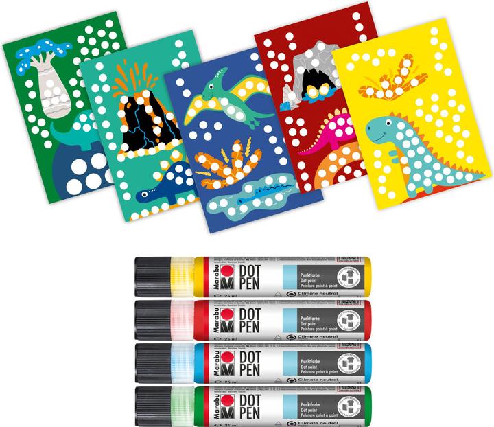 Marabu KiDS Dot Pen Set ""Dino"", 4 x 25 ml water-based, in liner ...