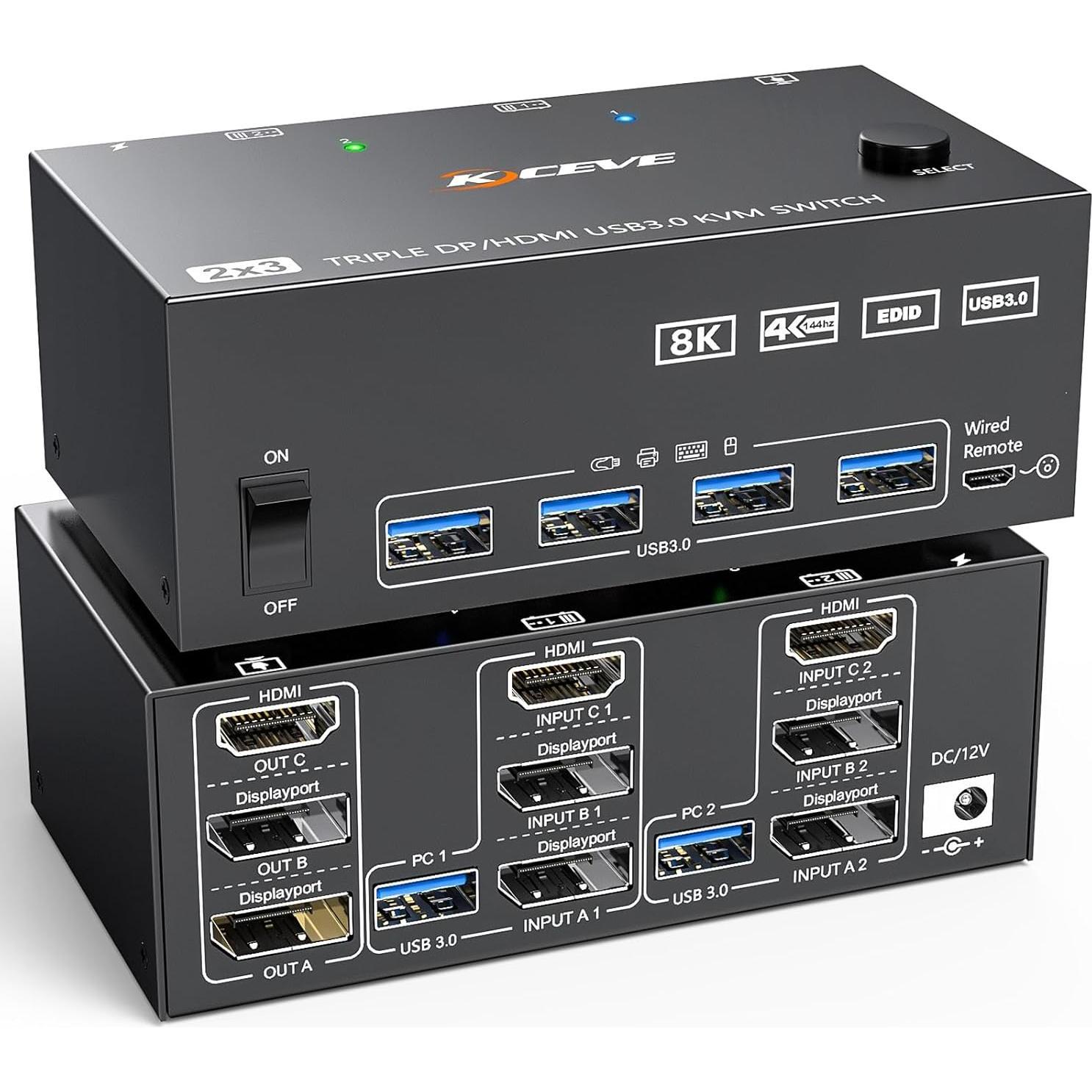 Kceve KVM Switch für 2 PCs und 3 Monitore 4K/8K - acquista su Digitec