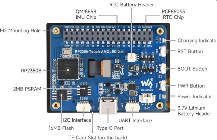 WaveShare RP2350 AMOLED Touch Display 2.41 Zoll mit Gehäuse - Galaxus
