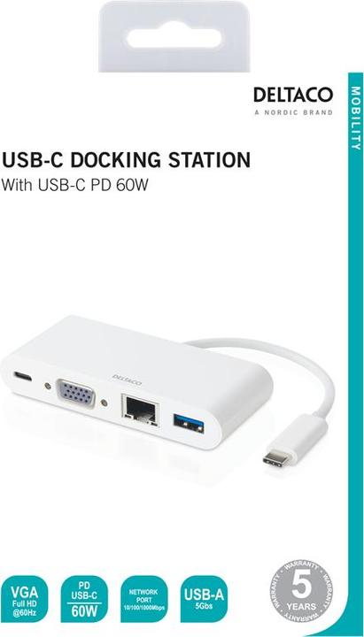 Deltaco Stazione di connessione C tipo VGA + USBC PD 60 + USBA + RJ45 ...
