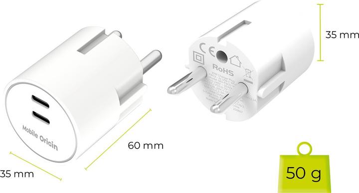 Mobile Origin 30W Charger Plug PW33 - 2x USB-C, white