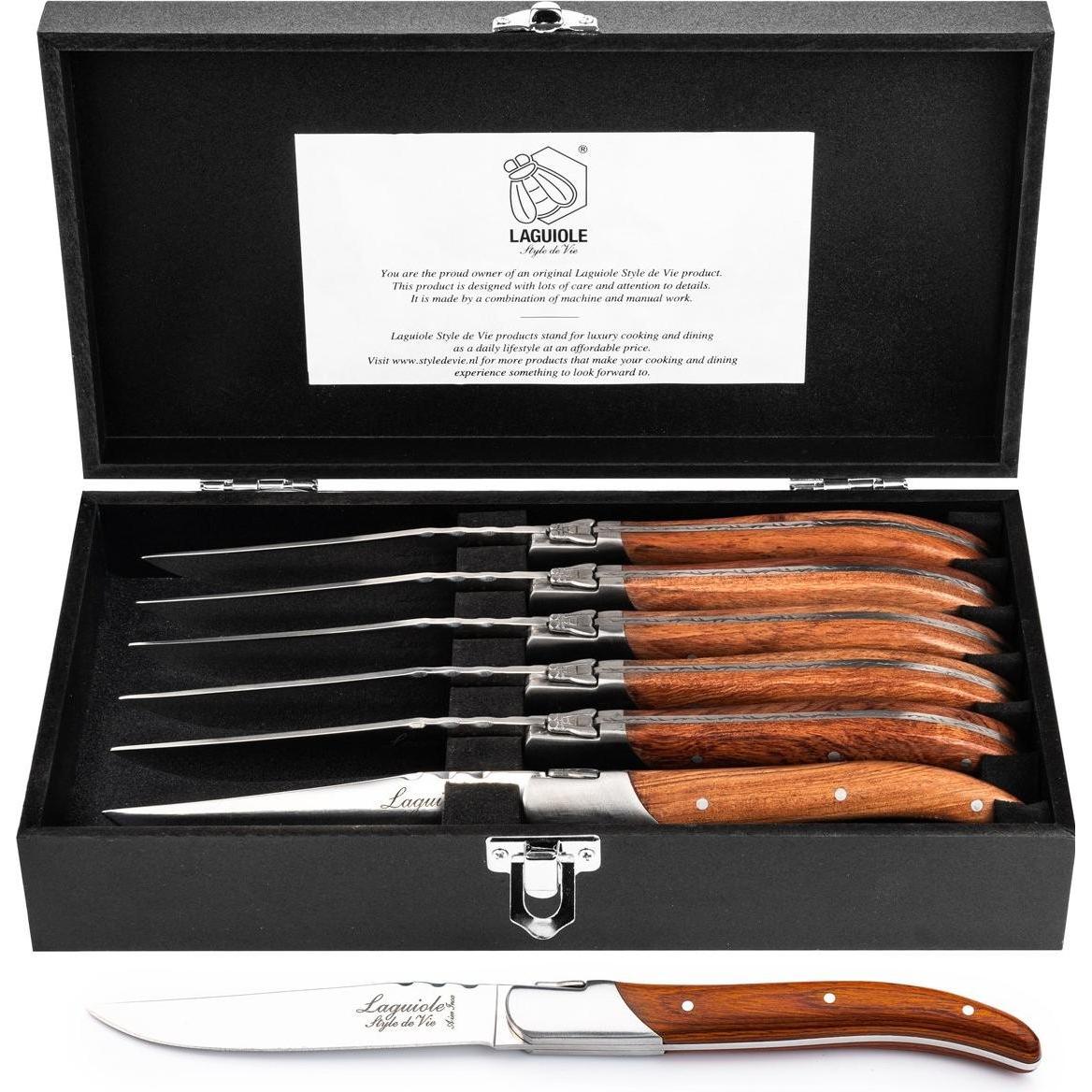 Laguiole Steakmessen Luxury Line Line style - 6 -Delig - Pakka Rose (6 ...