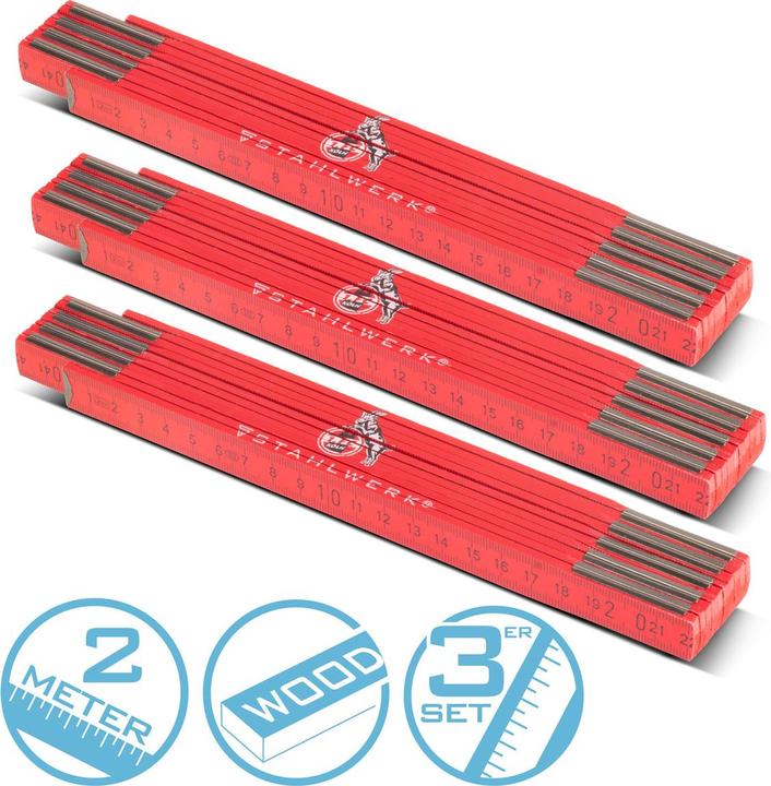Stahlwerk Folding rule 1. FC Köln Edition set of 3 2 m metre rule ...