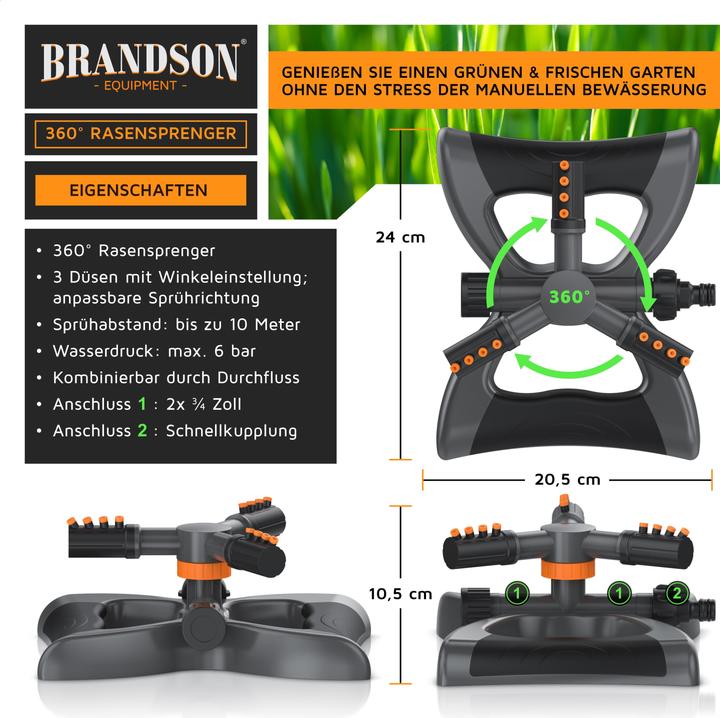 Brandson 3x Kreisregner Garten Sprinkler, 360° Rasensprenger, 3 Arm ...