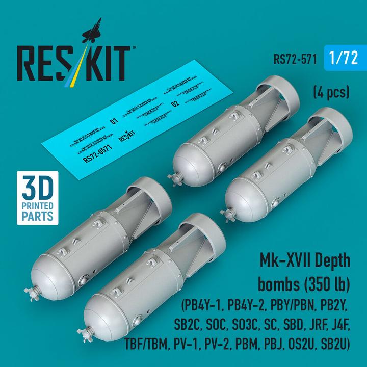 ResKit Mk-XVII Depth bombs (350 lb) (4 pcs) (PB4Y-1, PB4Y-2, PBY/PBN ...