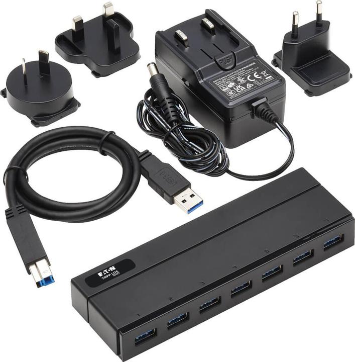 Eaton 7-Port USB-A Mini Hub - USB 3.2 Gen 1 International Plug Adapters